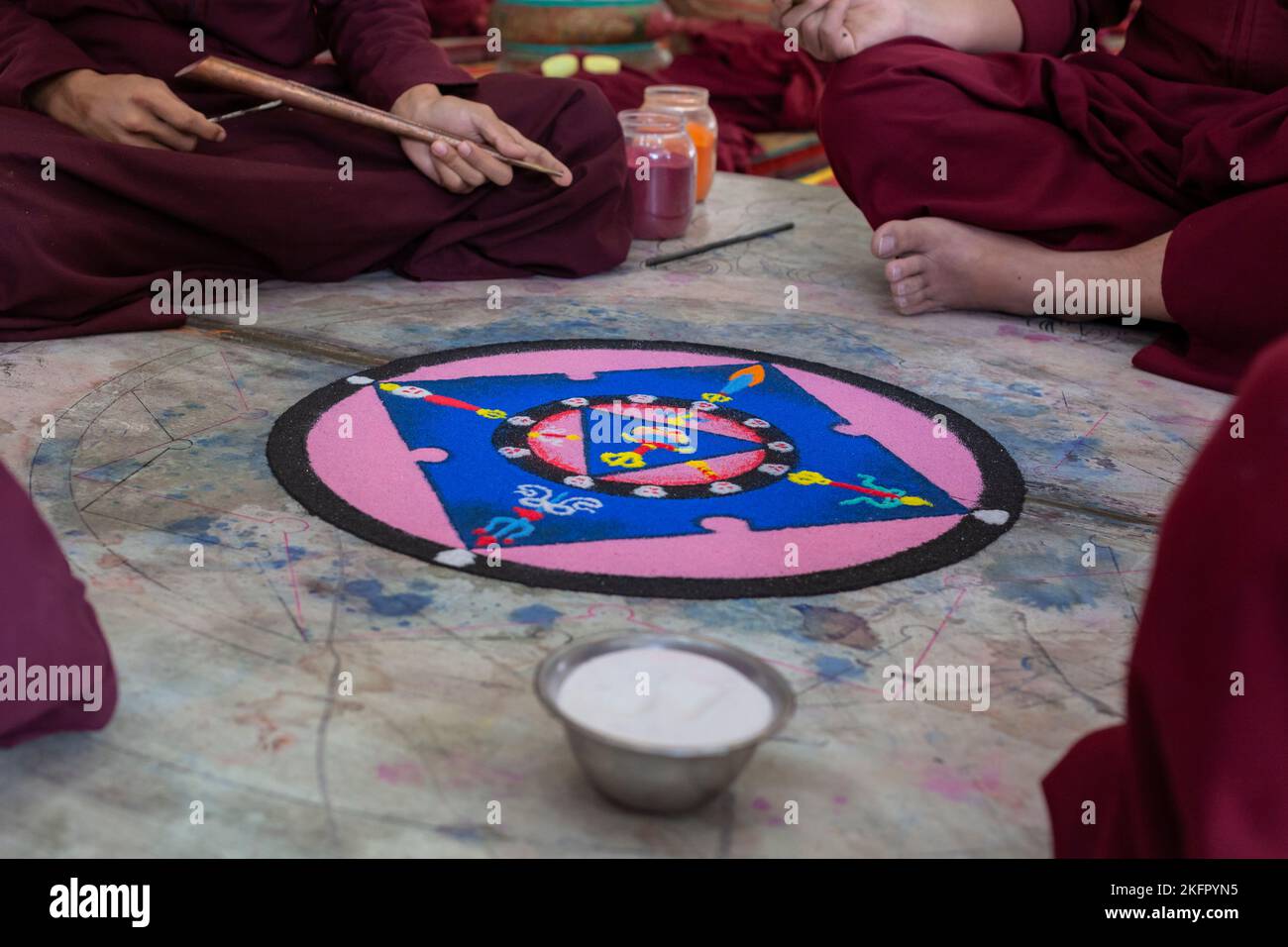 Young monks from Shechen Tennyi Dargyeling Monastery create a sand ...