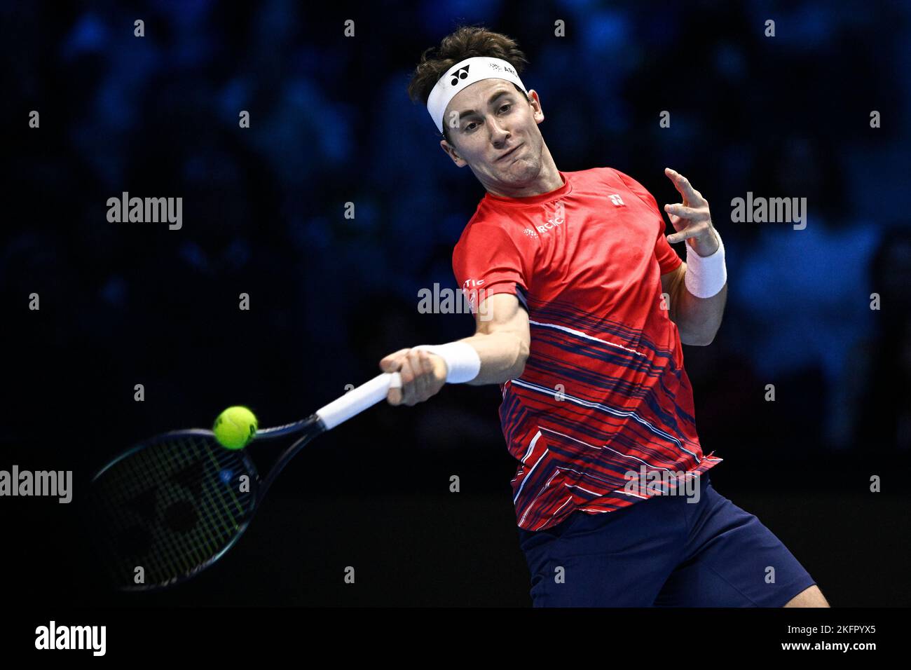 Turin, Italy. 19 November 2022. Casper Ruud of Norway plays a forehand ...
