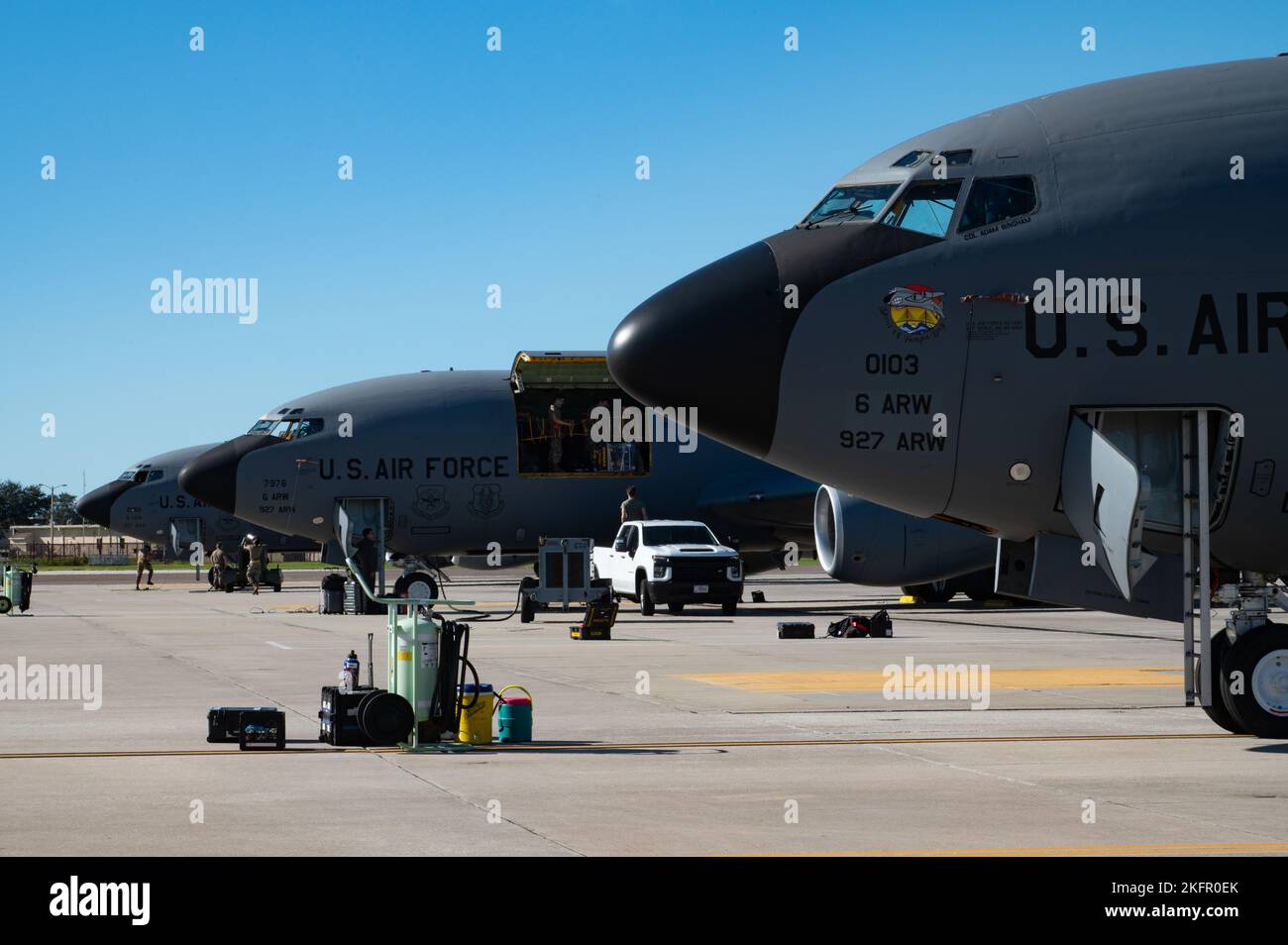 Three U.S. Air Force KC-135 Stratotankers remain dormant on the ...