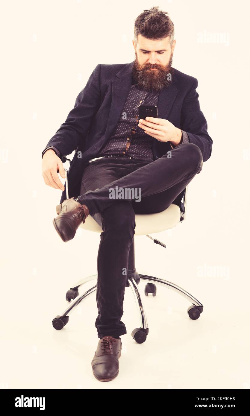 Happy man in suit working with joy Stock Photo - Alamy