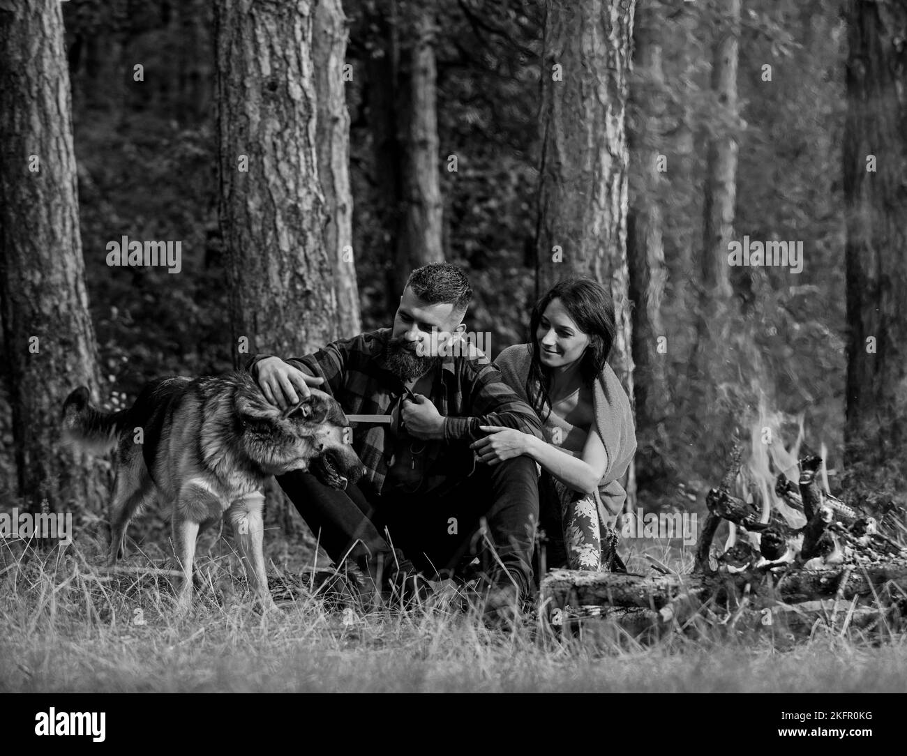 Woman camping on vacation in Black and White Stock Photos & Images - Alamy