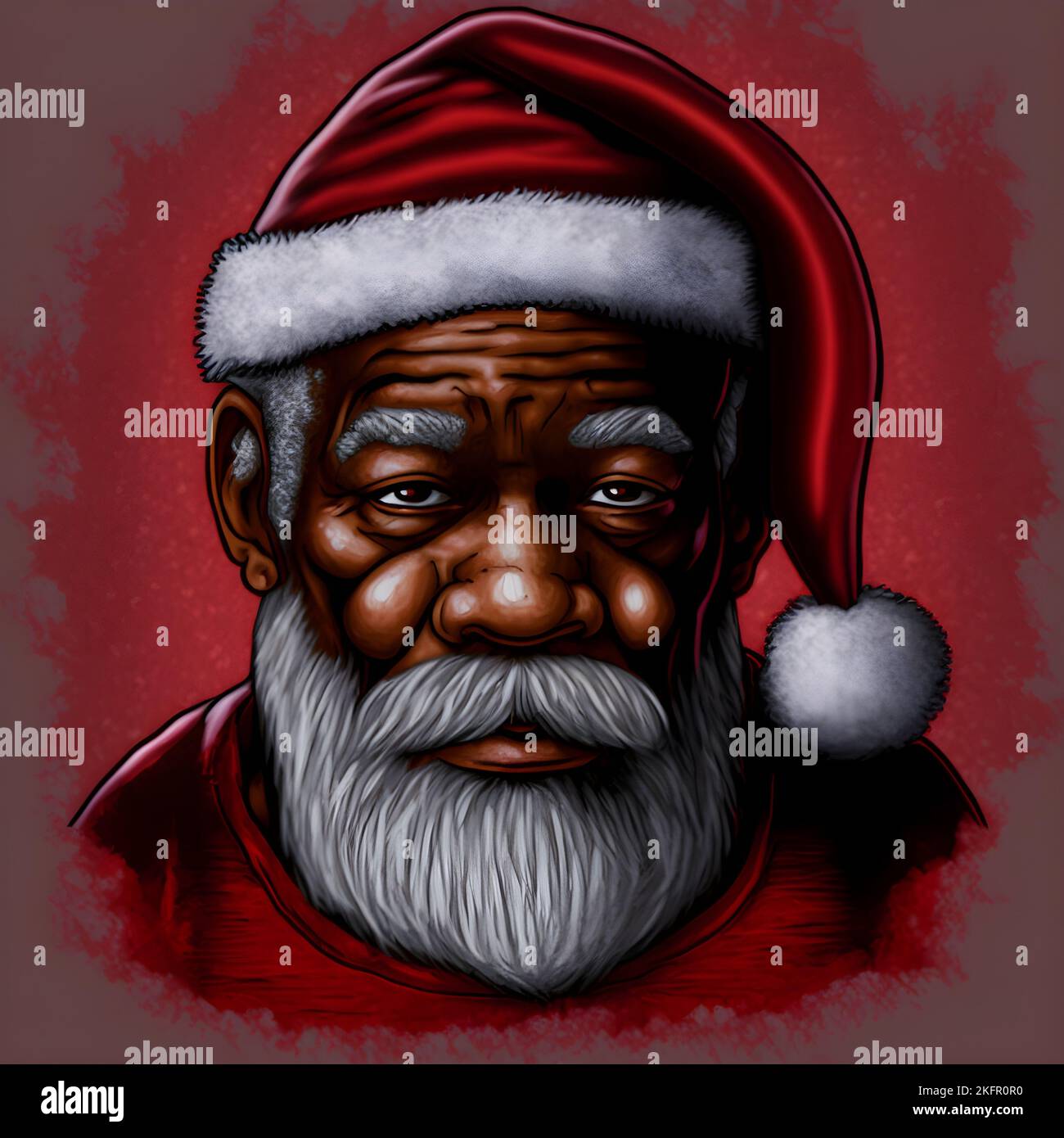 A digital illustration of a cartoon wrinkly black African Santa Claus ...