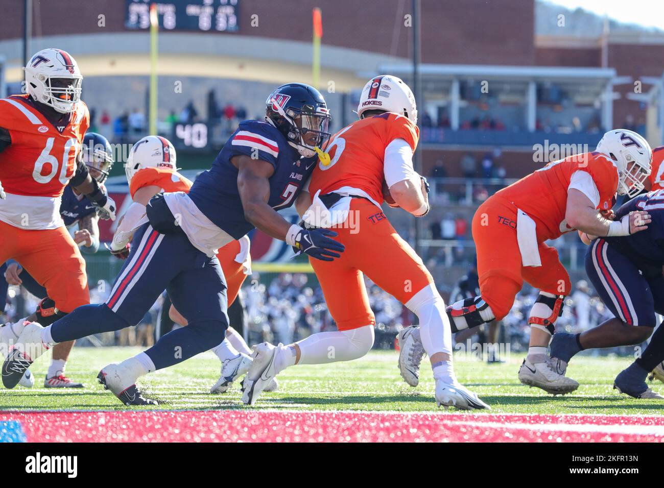 November 19, 2022: Liberty Flames linebacker Mike Smith Jr. (7) rushes ...