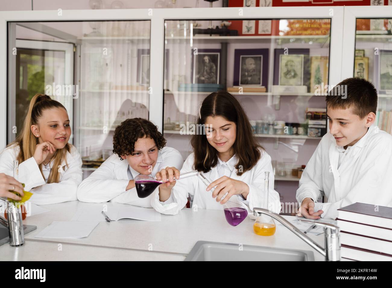 Education. Chemical experiments at a chemistry lesson at school ...