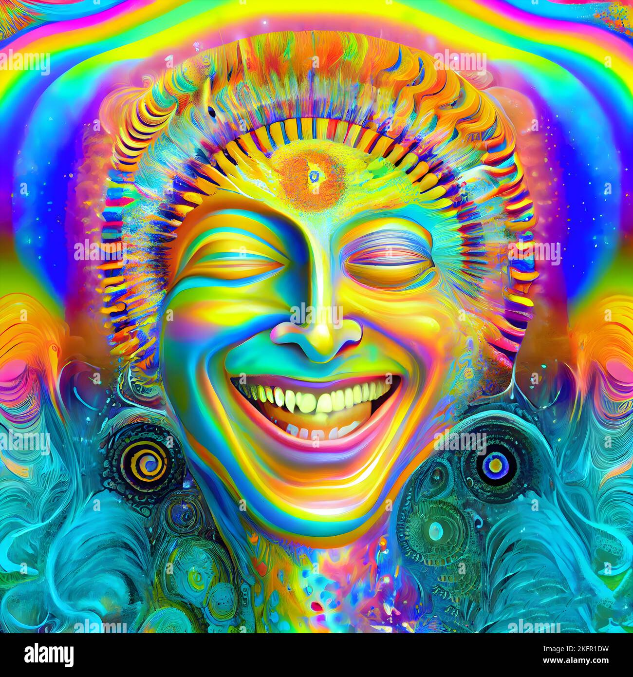 A digital render of a colorful rainbow psychedelic background of a ...