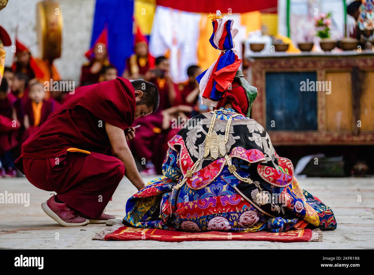Tibetan Buddhist monks and worshipers in ritual at the Tiji Festival in ...