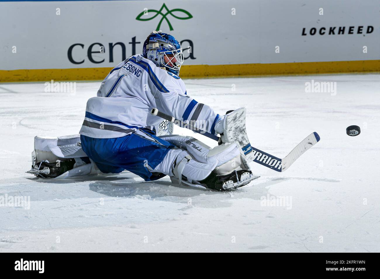 U.S. Air Force Academy -- Air Force's Guy Blessing blocks a shot from ...
