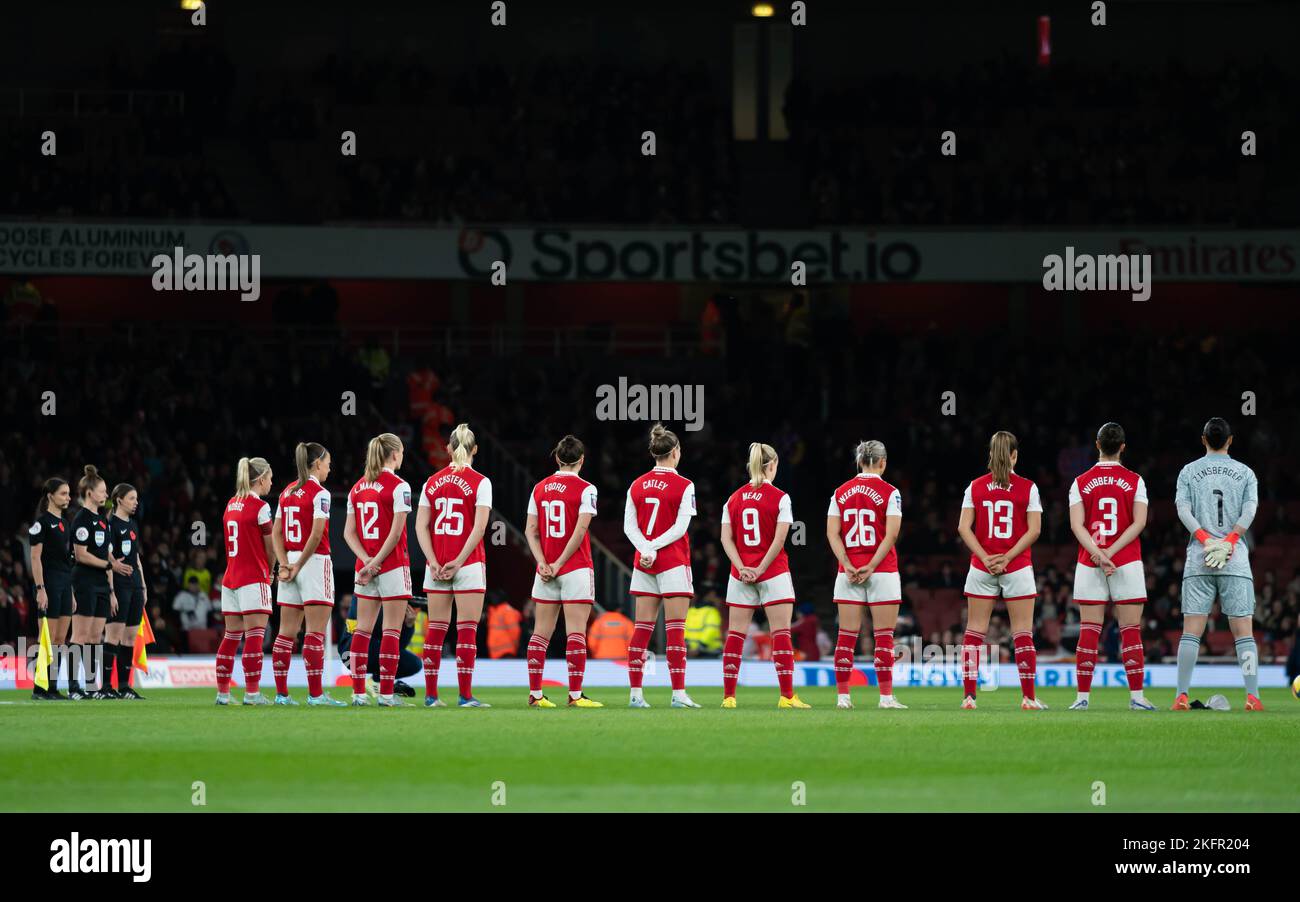 London, England, November 19th 2022: Arsenal players giving one minute ...