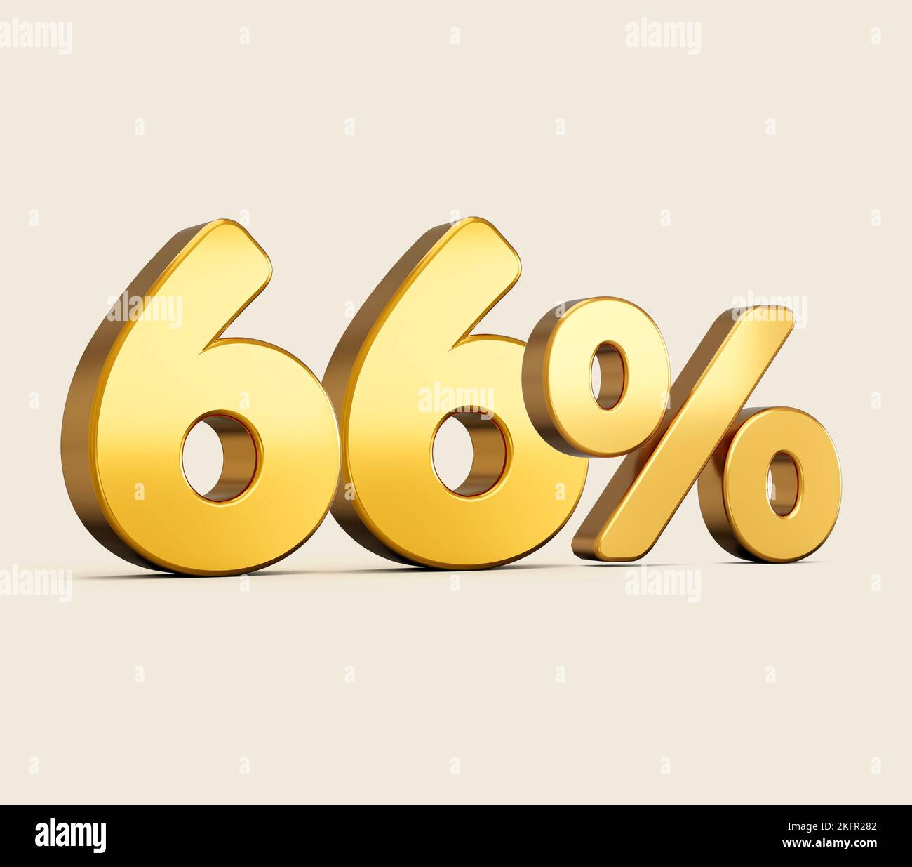 A 3d illustration of golden number 66 percent isolated on beige ...