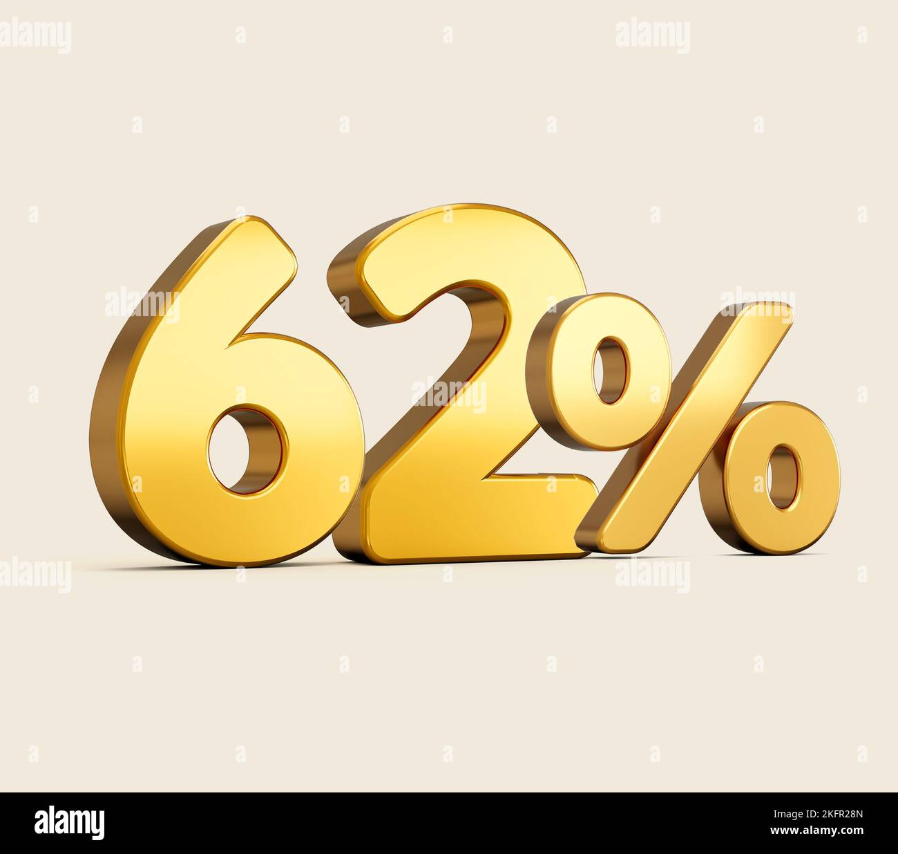 A 3d illustration of golden number 62 percent isolated on beige ...
