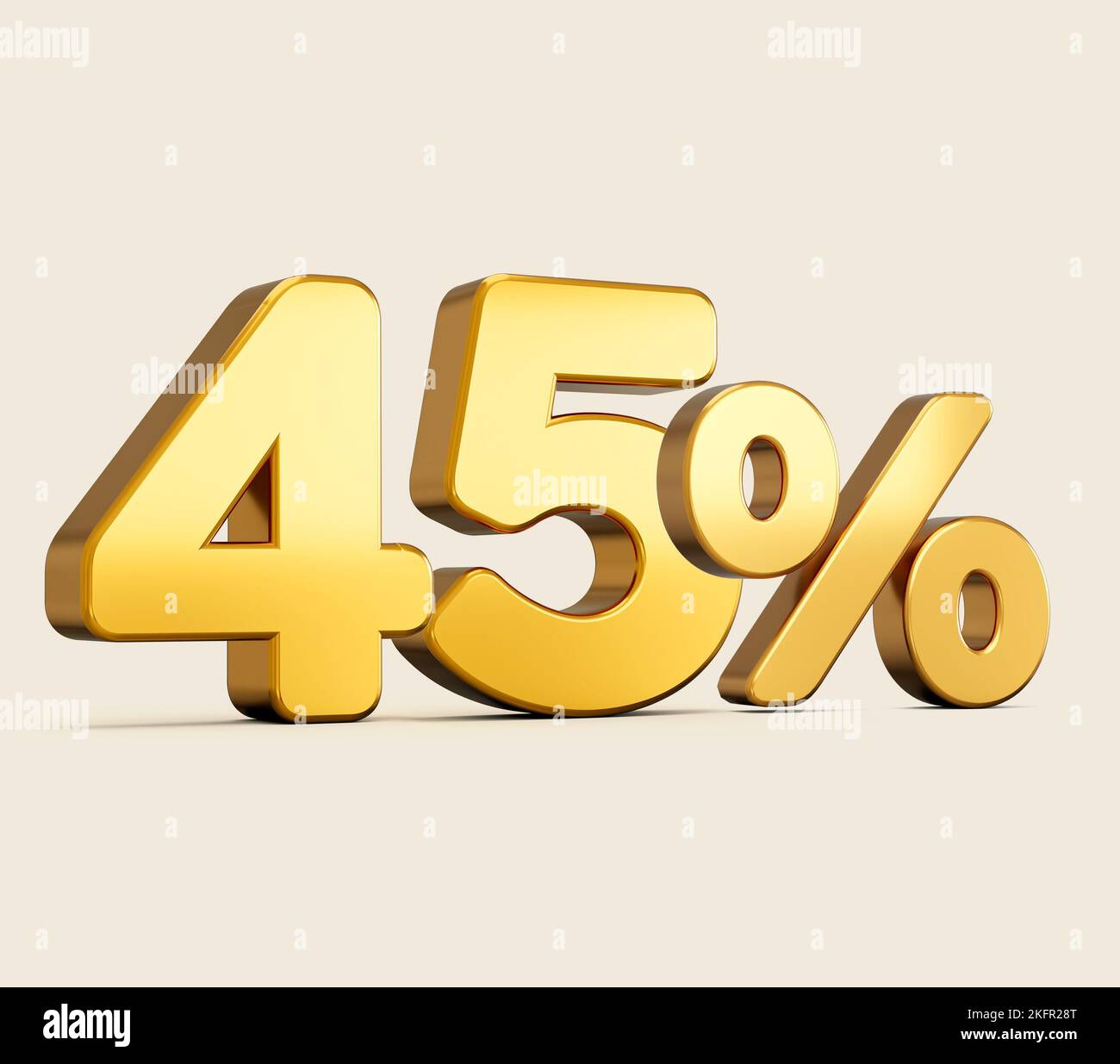 A 3d illustration of golden number 45 percent isolated on beige ...