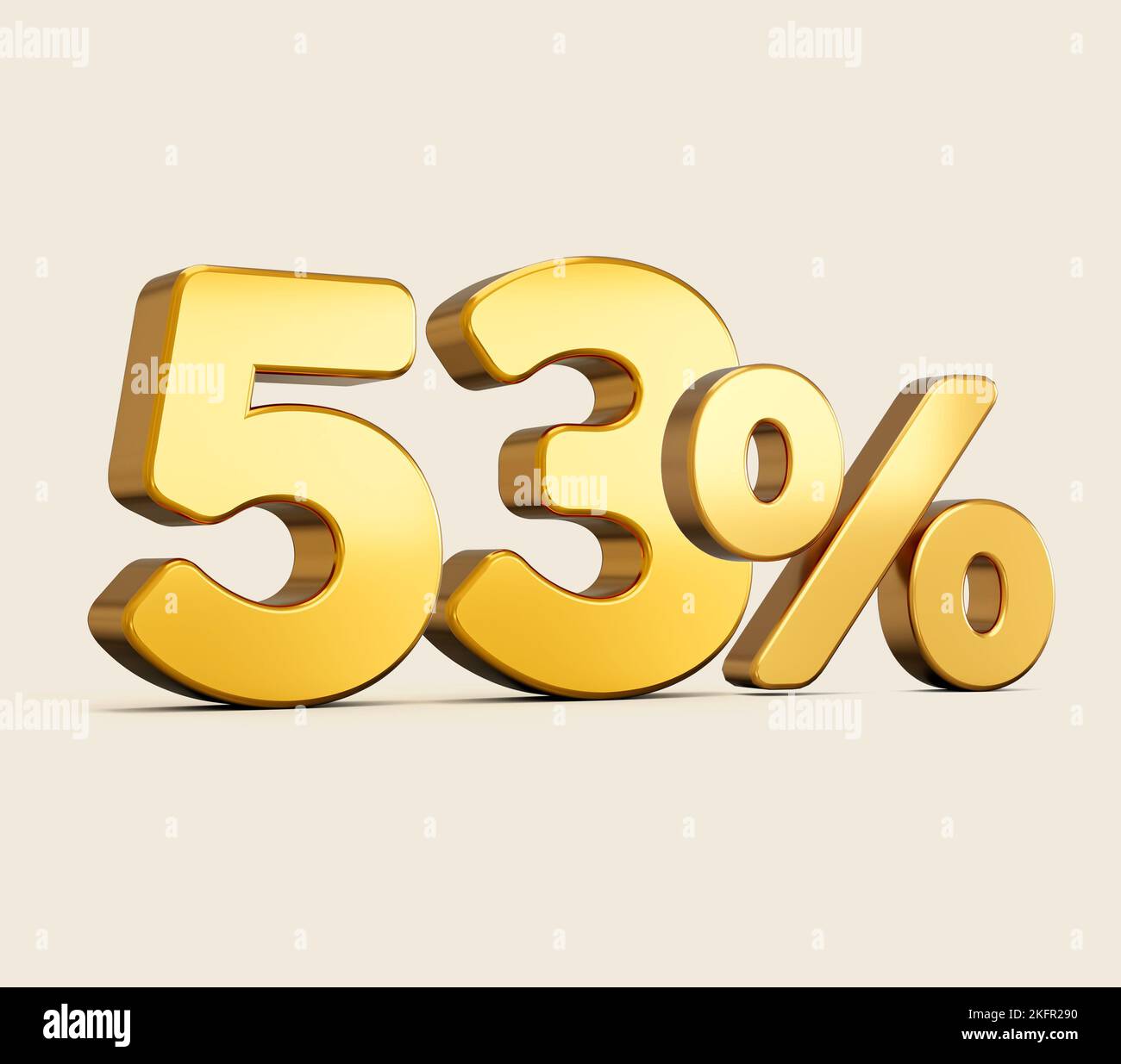 A 3d illustration of golden number 53 percent isolated on beige ...