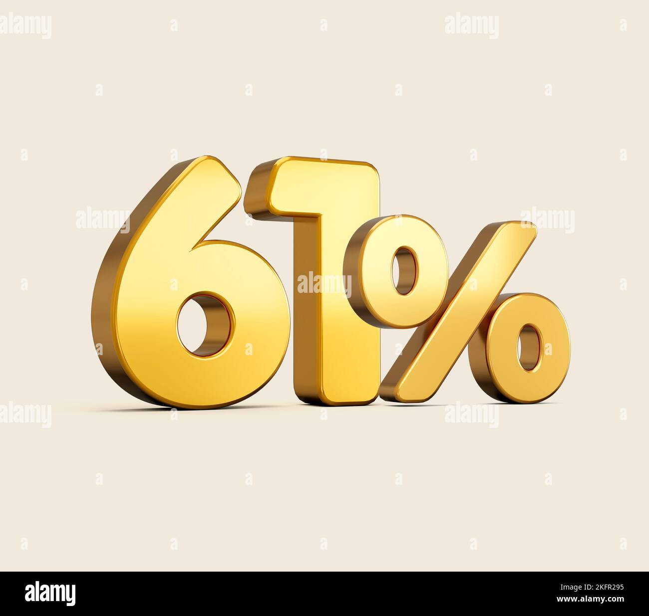 A 3d illustration of golden number 61 percent isolated on beige ...