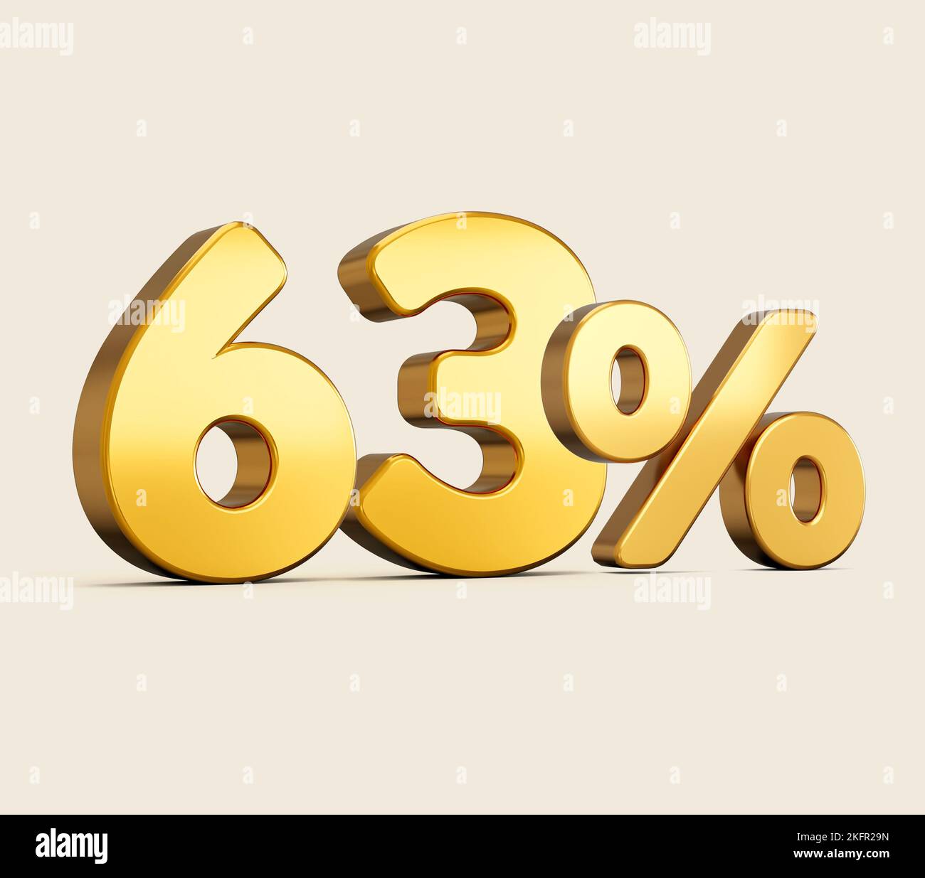 A 3d illustration of golden number 63 percent isolated on beige ...
