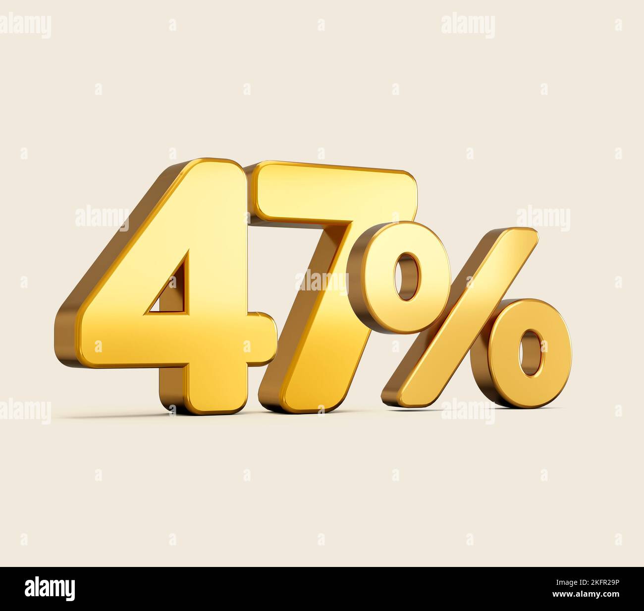 A 3d illustration of golden number 47 percent isolated on beige ...