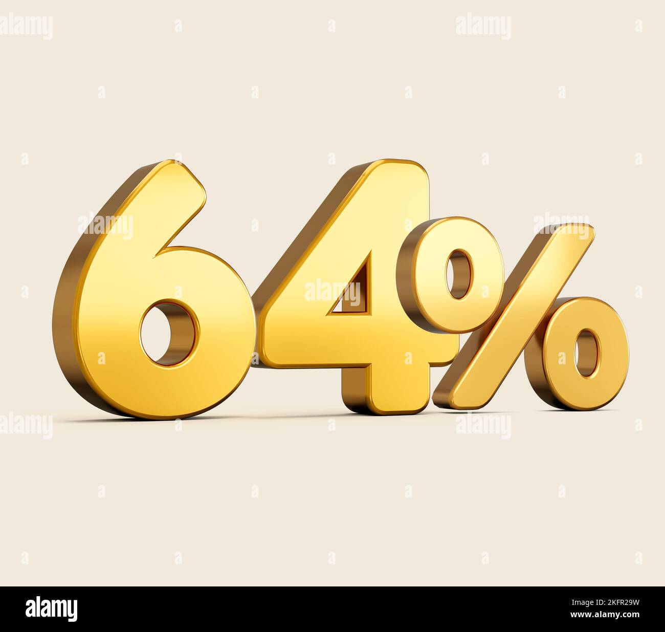 A 3d illustration of golden number 64 percent isolated on beige ...