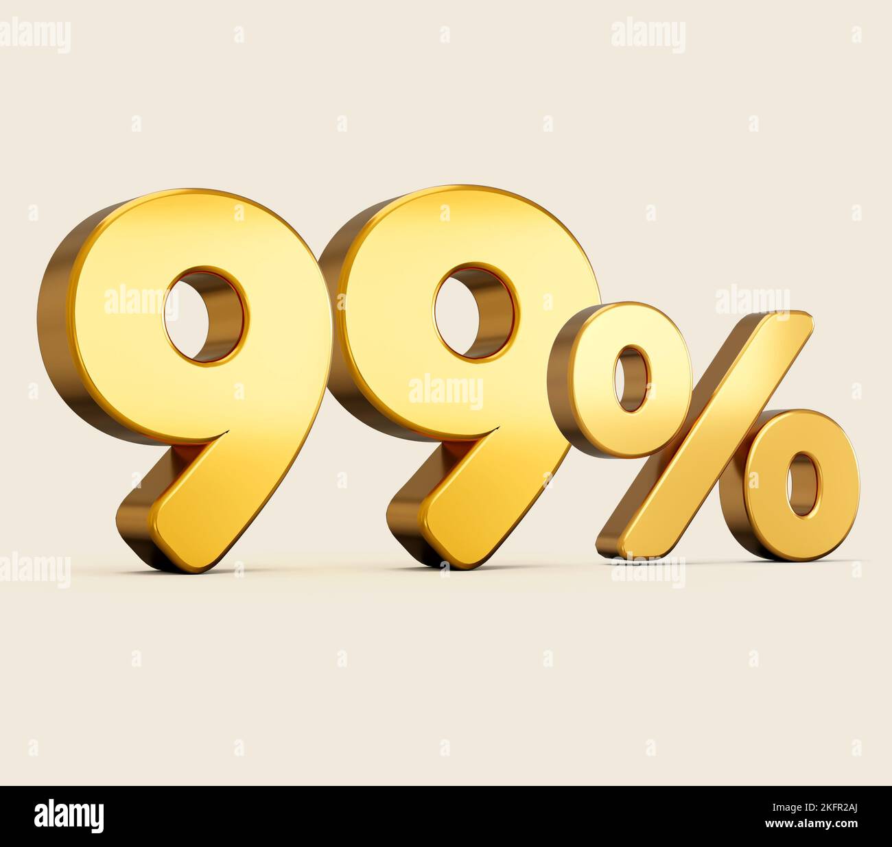 A 3d illustration of golden number 99 percent isolated on beige ...