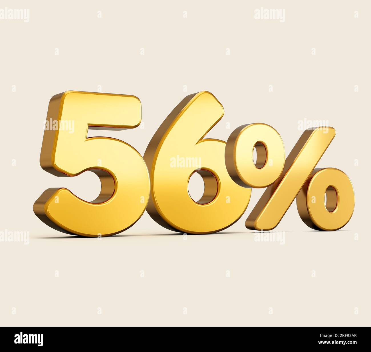 A 3d illustration of golden number 56 percent isolated on beige ...