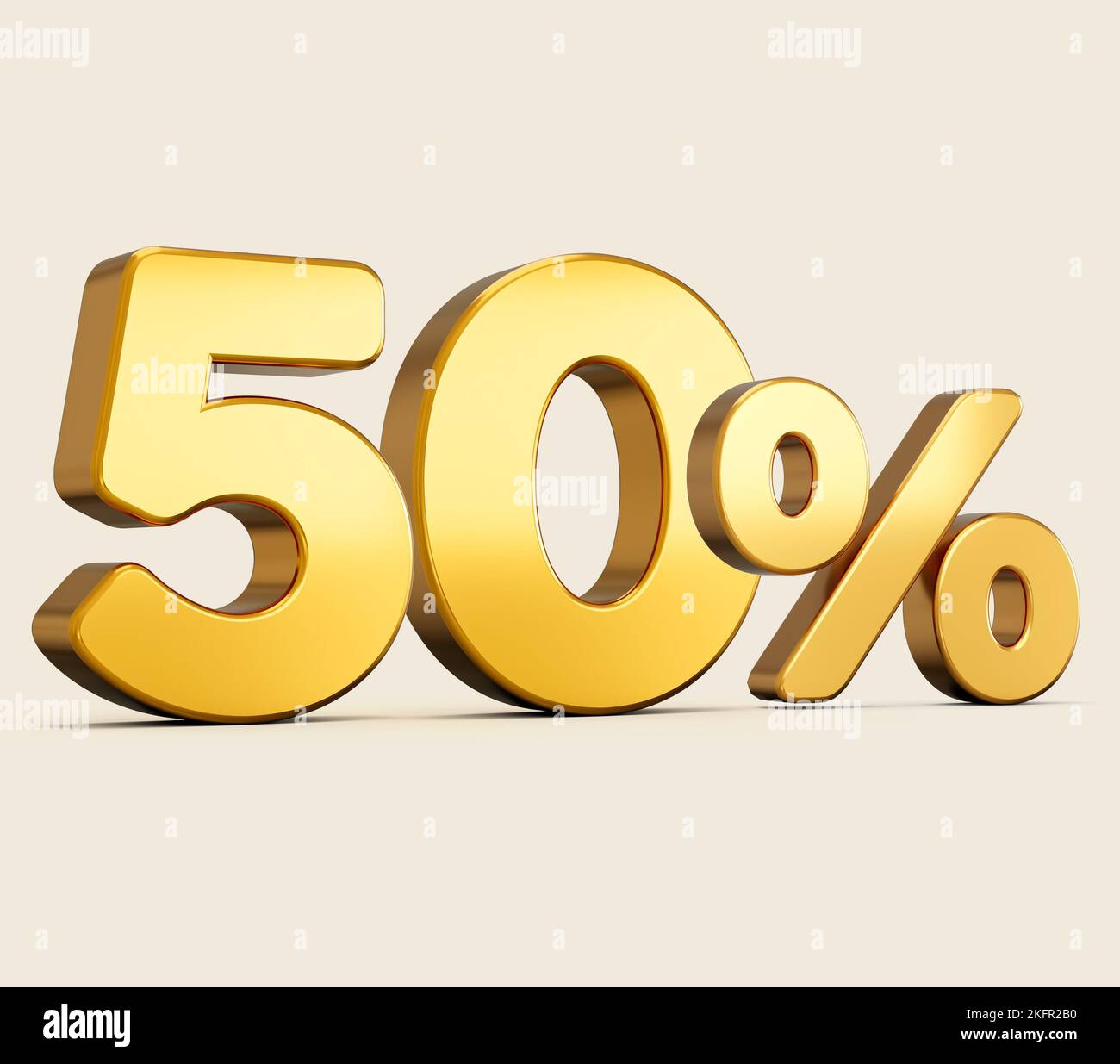 A 3d illustration of golden number 50 percent isolated on beige ...