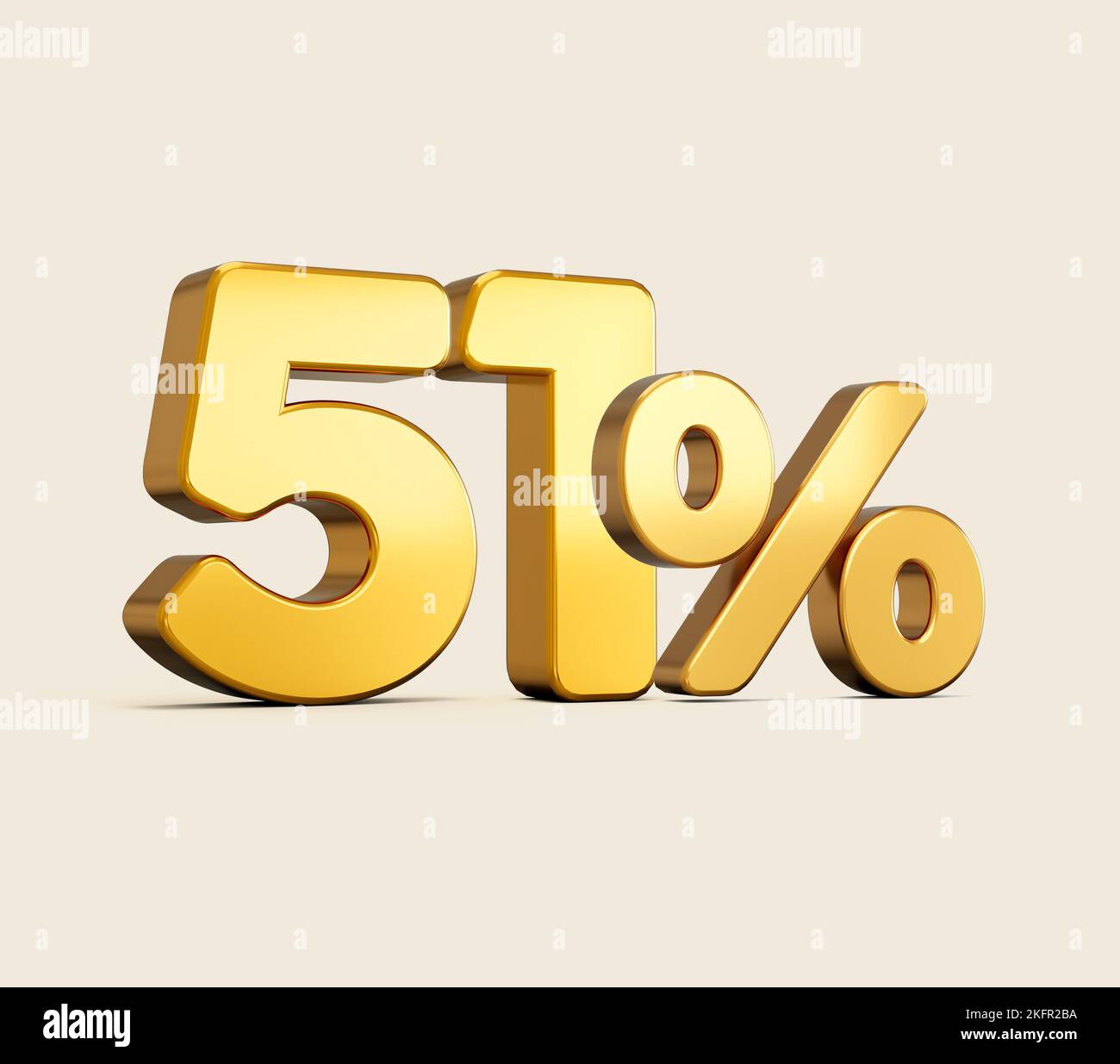 A 3d illustration of golden number 51 percent isolated on beige ...