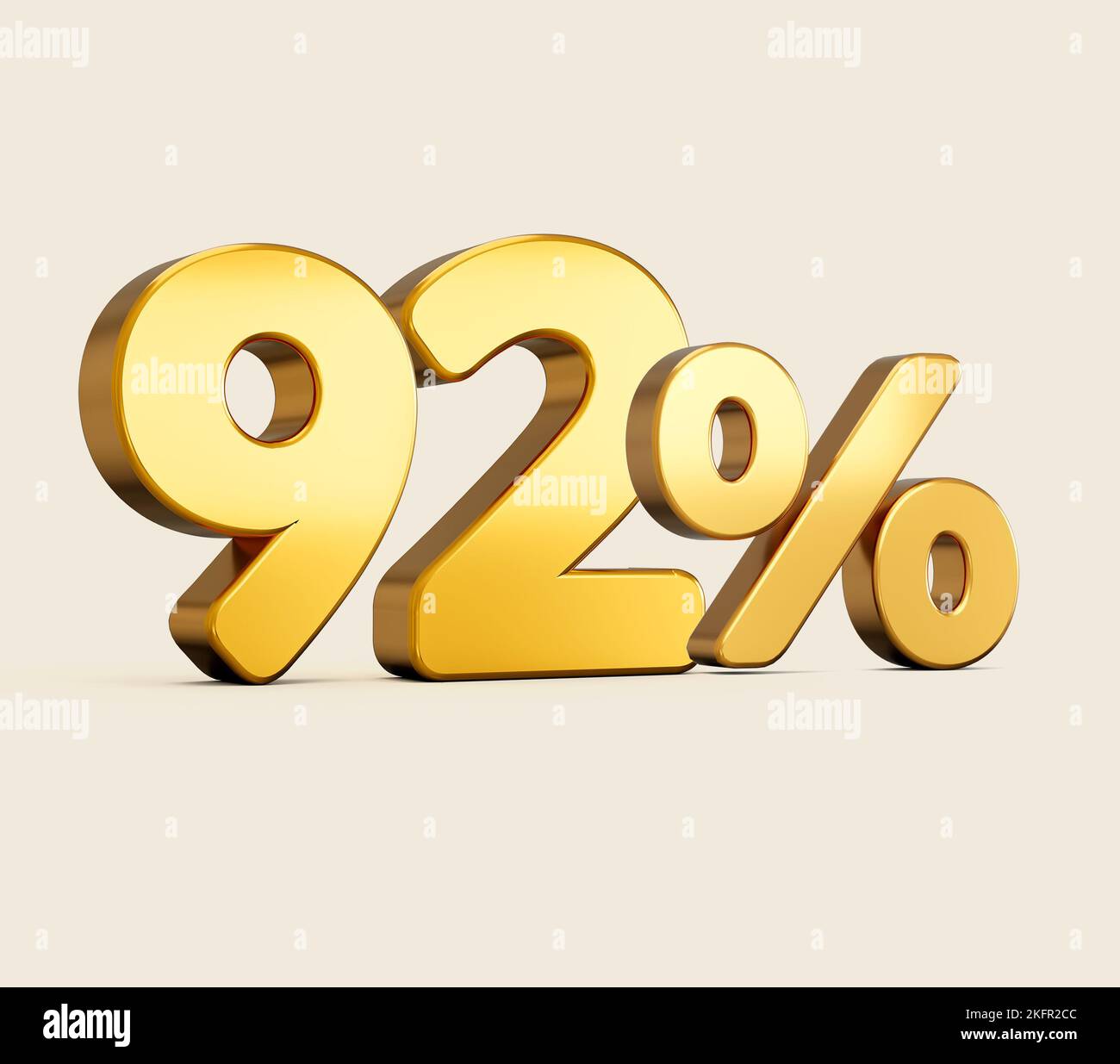 A 3d illustration of golden number 92 percent isolated on beige ...