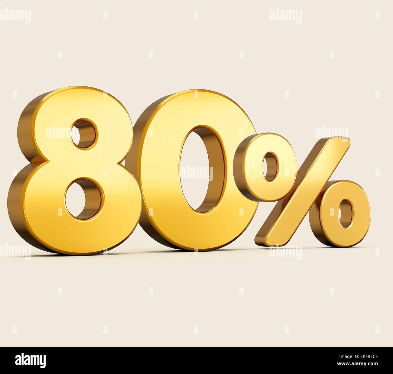 A 3d illustration of golden number 80 percent isolated on beige ...