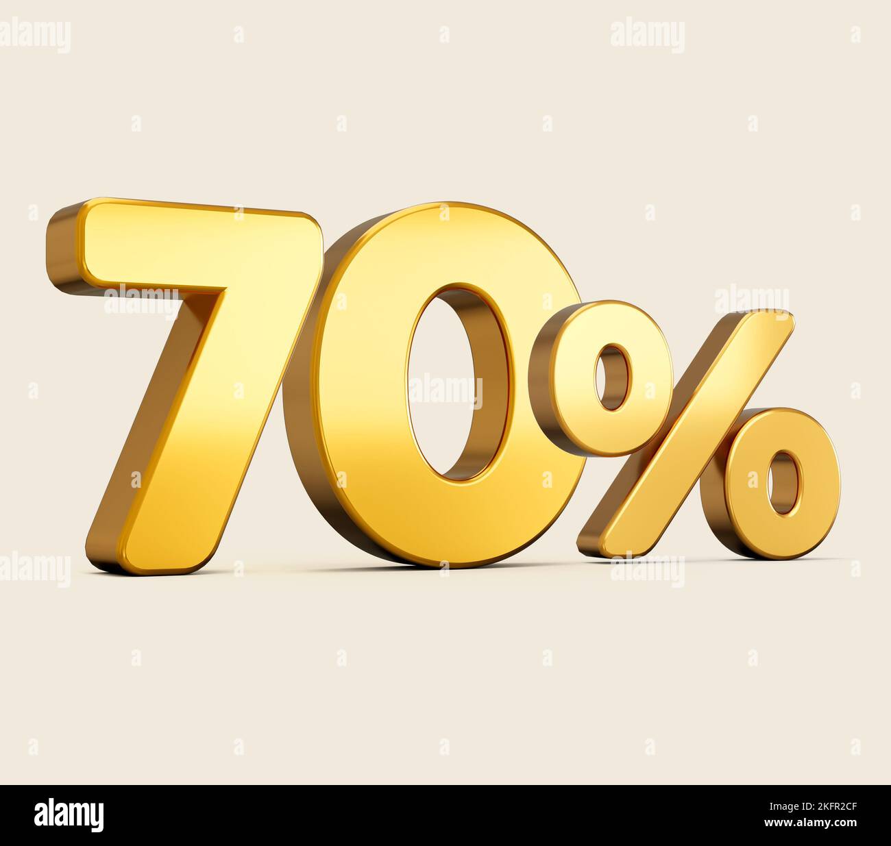 A 3d illustration of golden number 70 percent isolated on beige ...