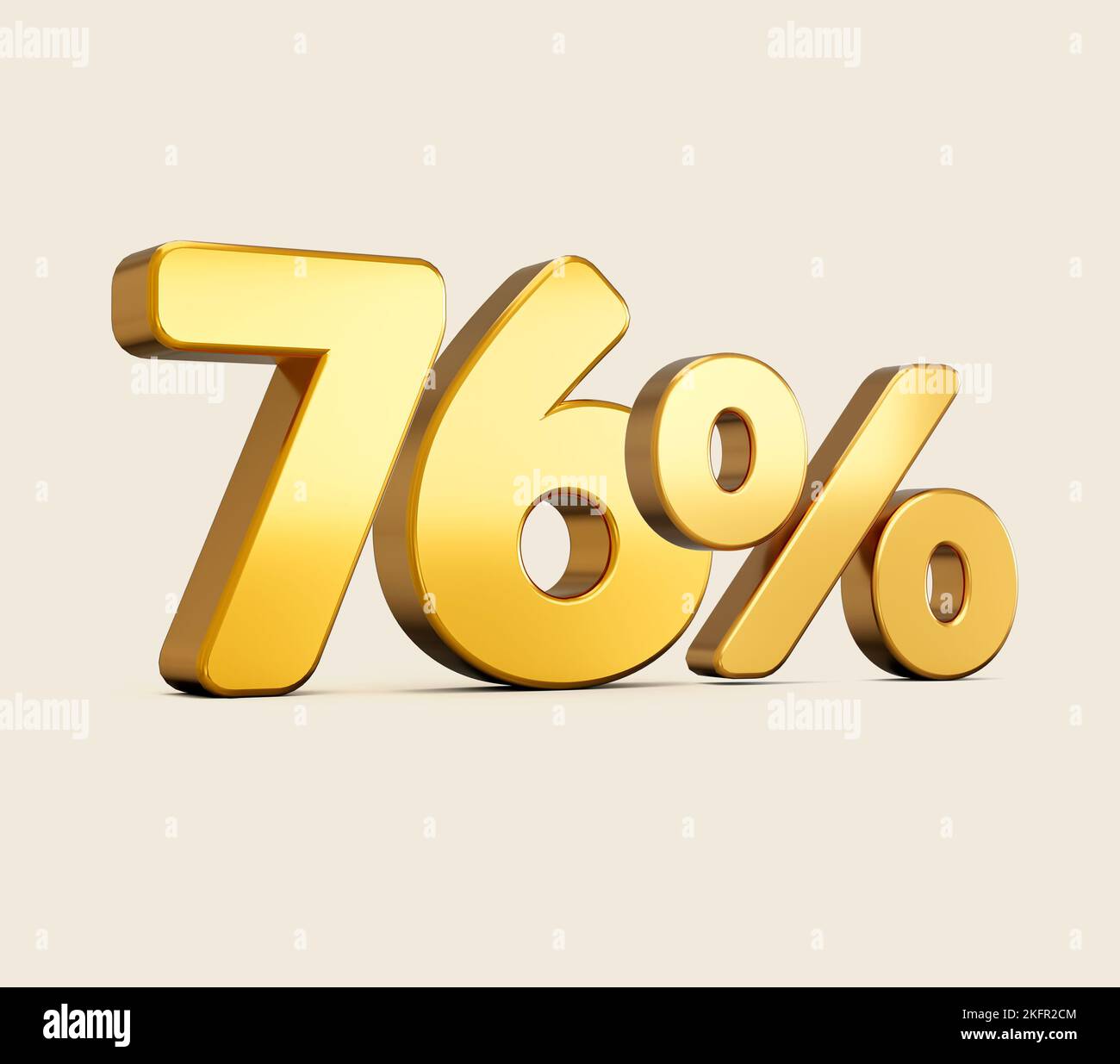 A 3d illustration of golden number 76 percent isolated on beige ...
