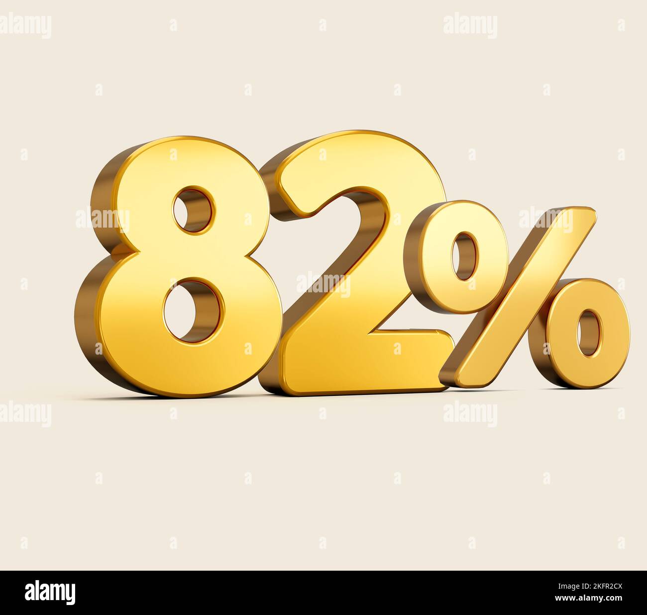A 3d illustration of golden number 82 percent isolated on beige ...