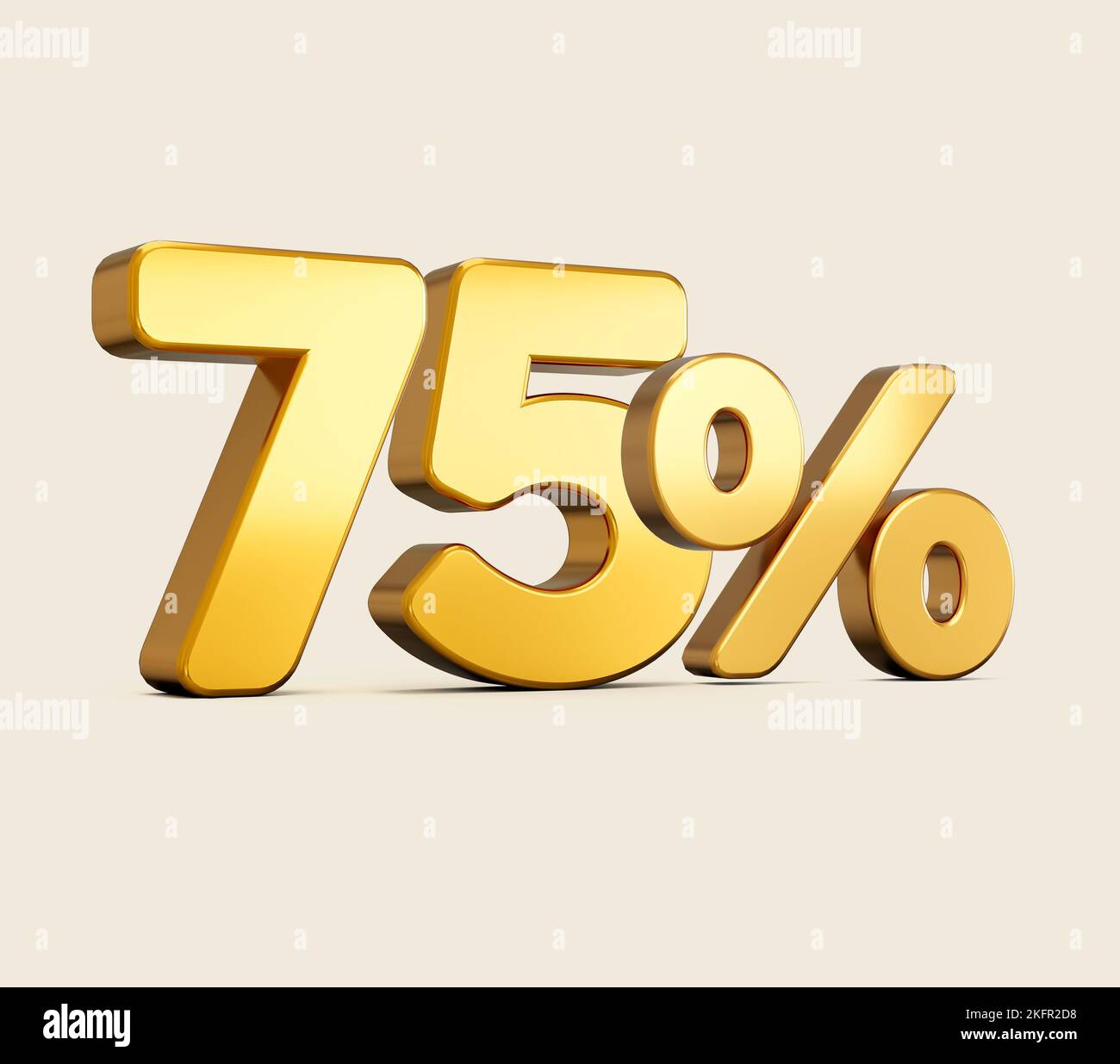A 3d illustration of golden number 75 percent isolated on beige ...