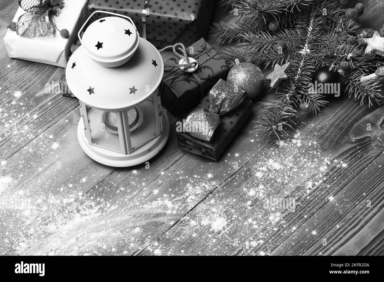 Fir tree decorated red Black and White Stock Photos & Images - Alamy