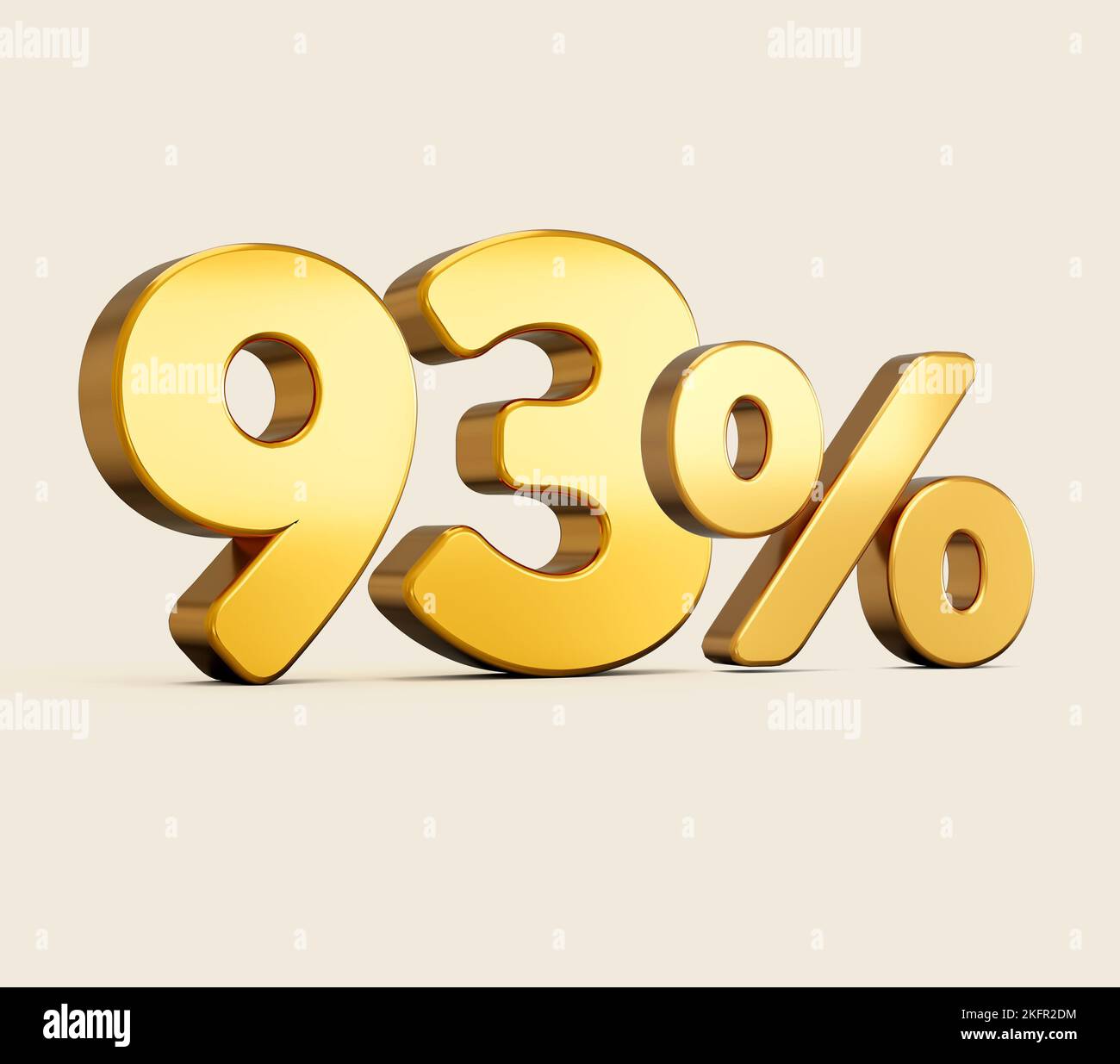 A 3d illustration of golden number 93 percent isolated on beige ...