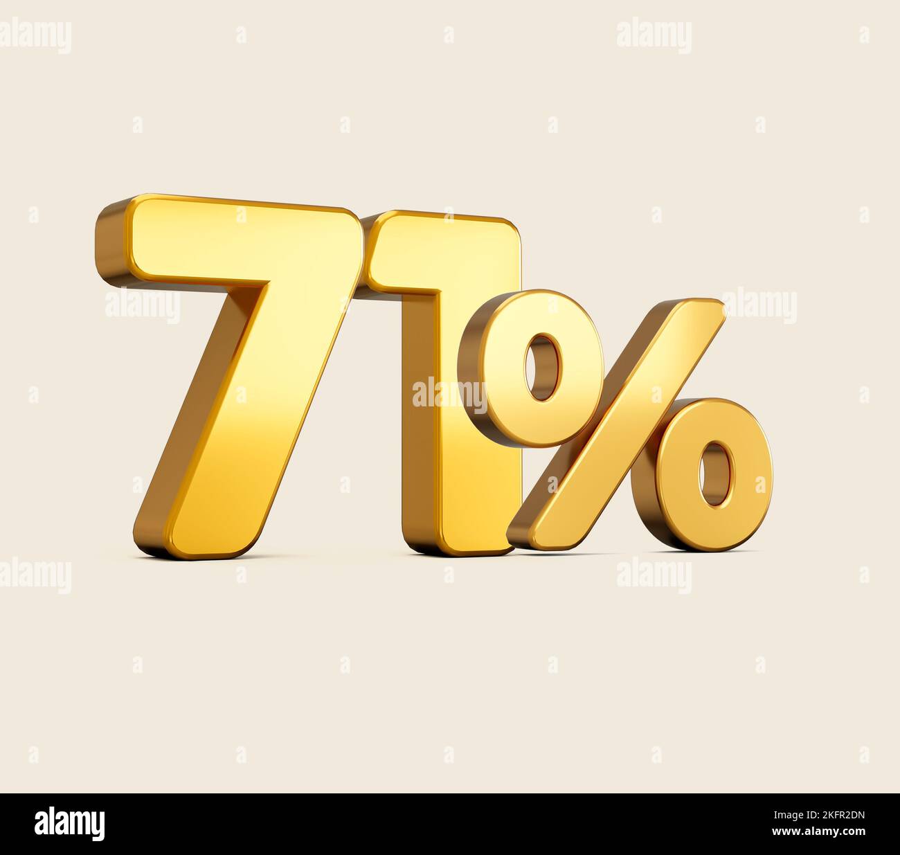 A 3d illustration of golden number 71 percent isolated on beige ...