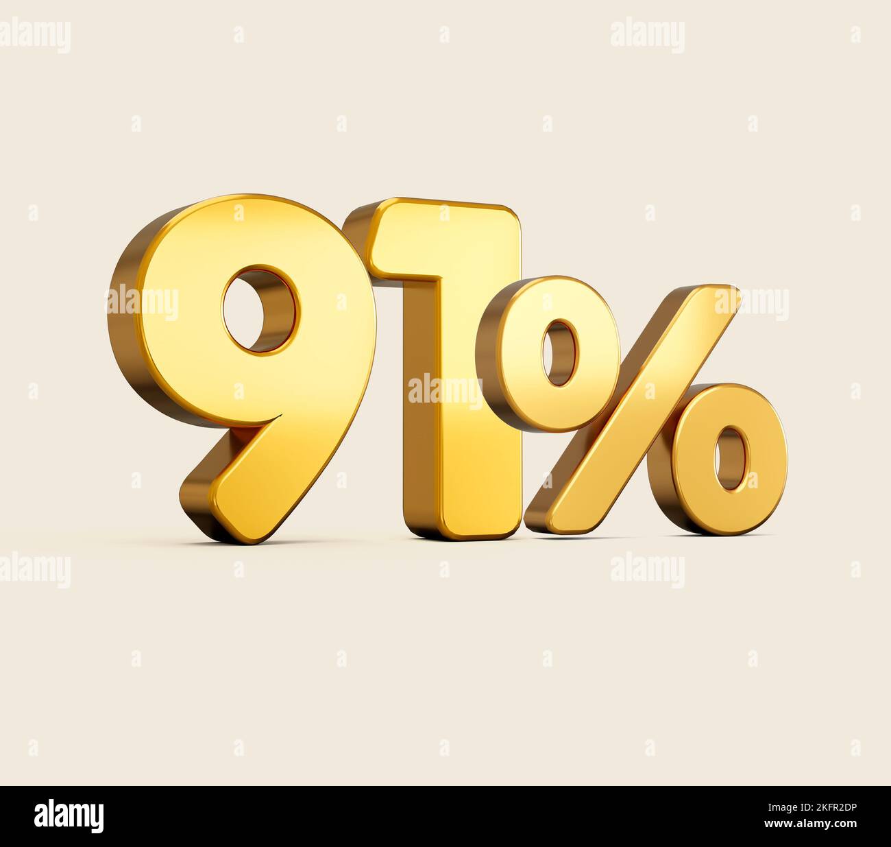 A 3d illustration of golden number 91 percent isolated on beige background with shadow Stock ...
