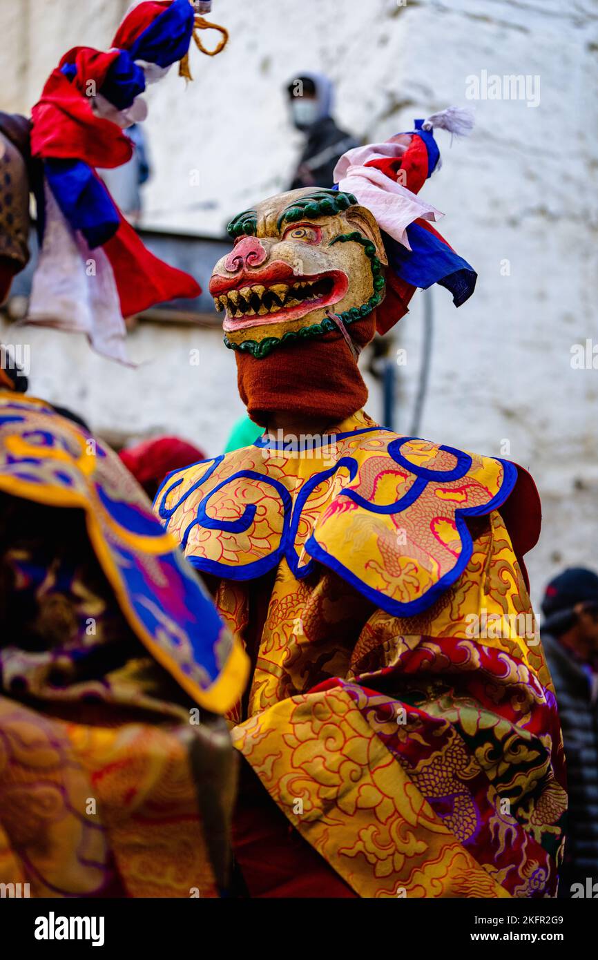 A monk in demon ghost outfit and mask performing Dance at the Tiji ...