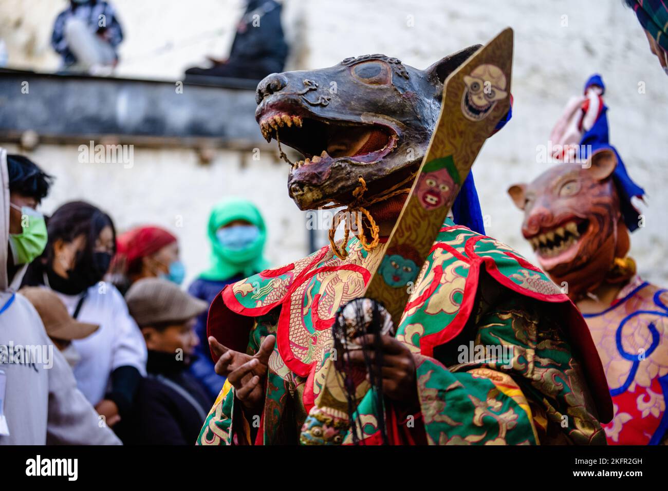 A monk in demon ghost outfit and mask performing Dance at the Tiji ...