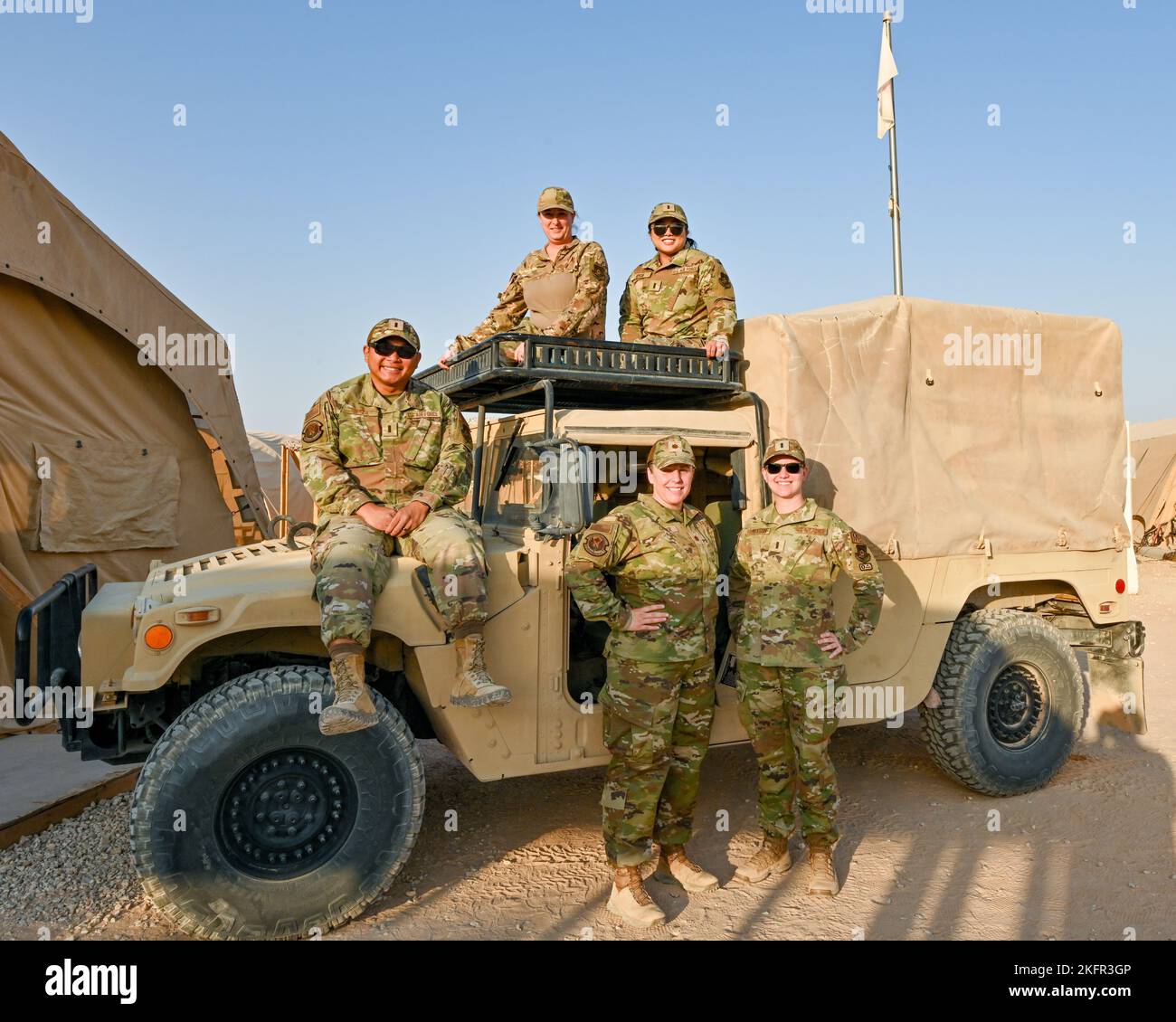 U.S. Airmen assigned to the 378th Expeditionary Medical Squadron, pose ...