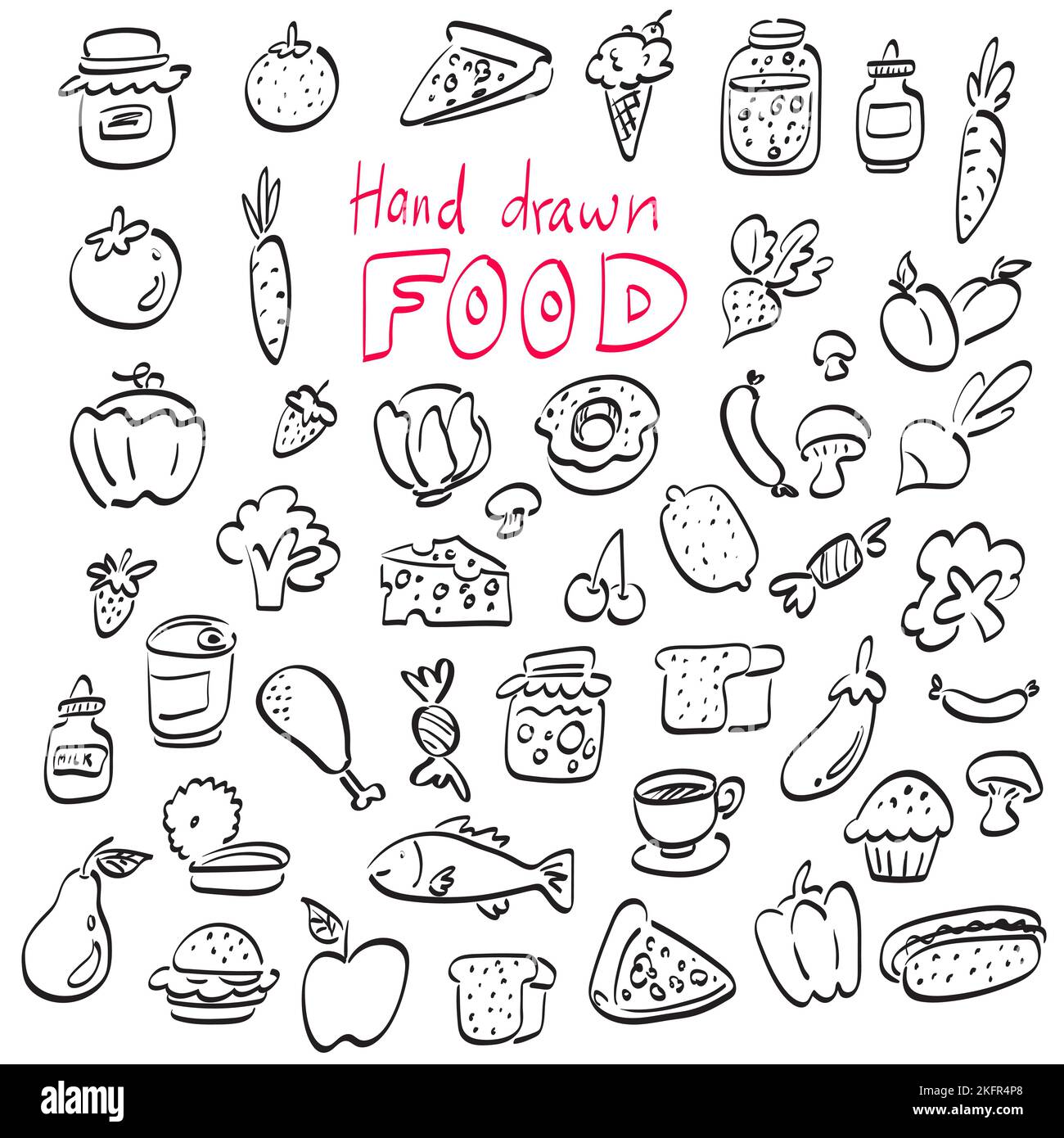 food icon set illustration vector hand drawn isolated on white ...