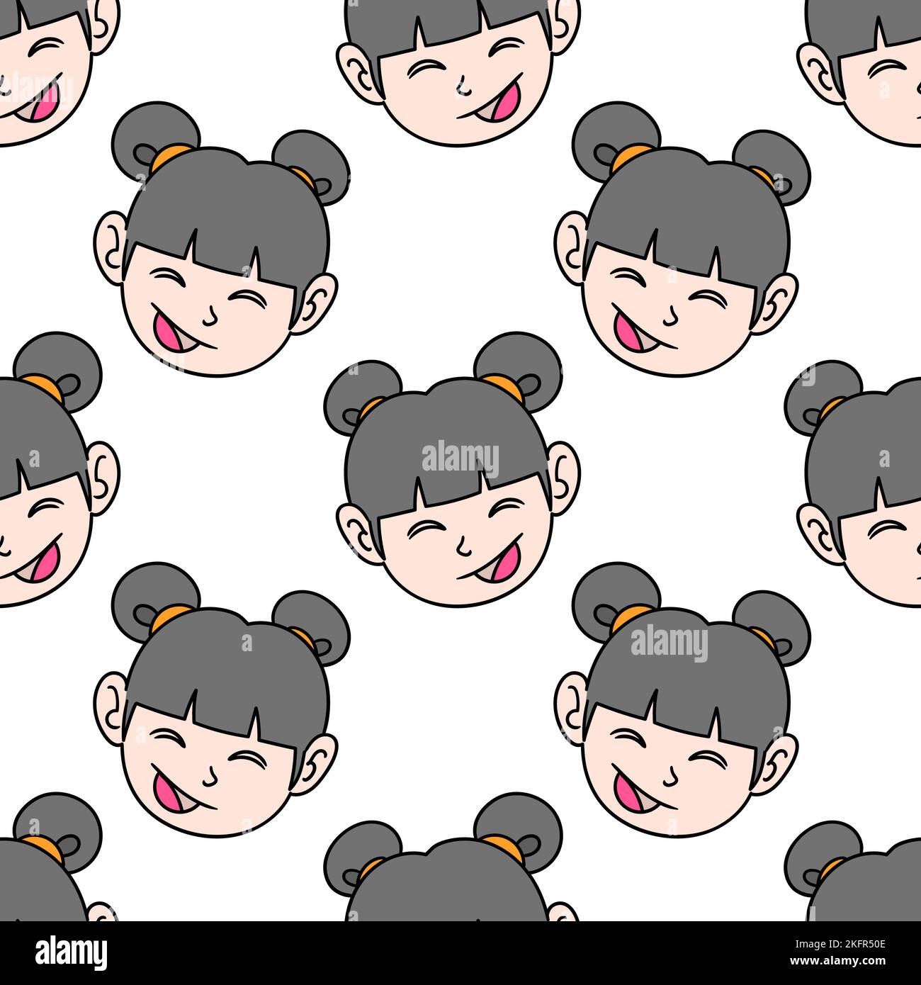 A digital illustration of a seamless pattern of cute girl faces with ...