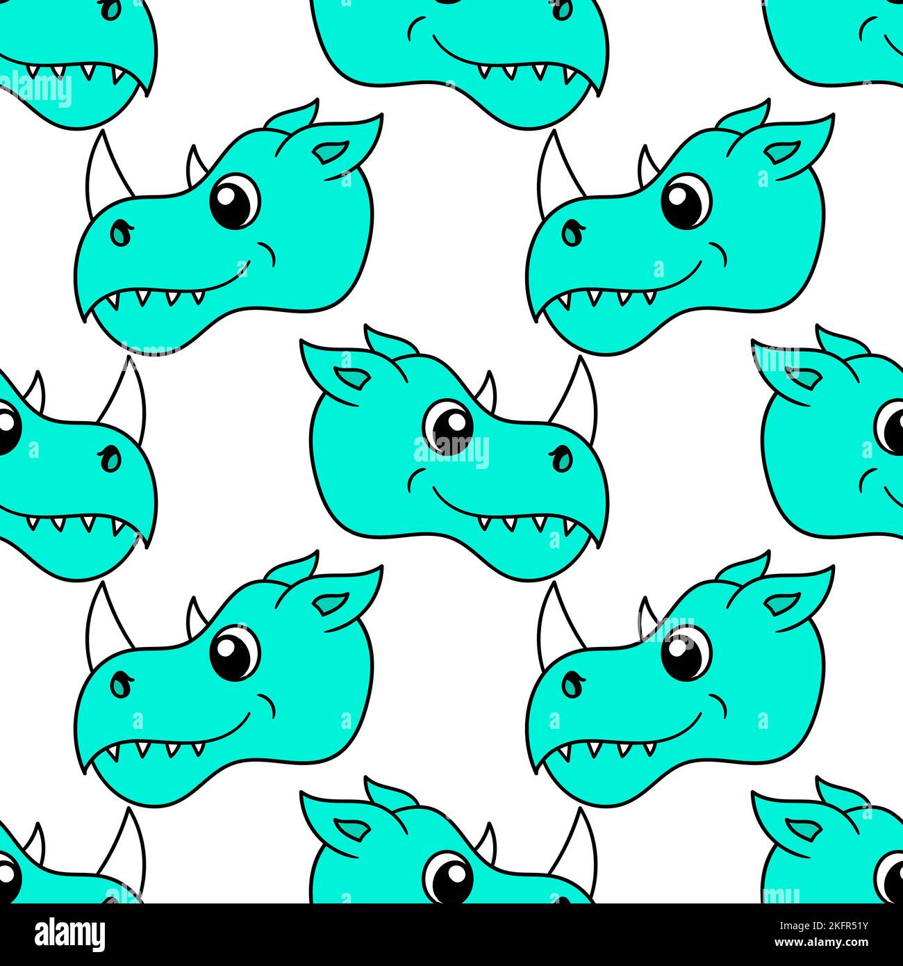 A digital illustration of a seamless pattern of turquoise dinosaurs on ...