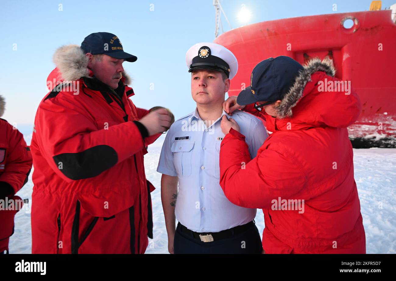 Crew from the USCGC Healy (WAGB 20) holds an advancement ceremony at ...