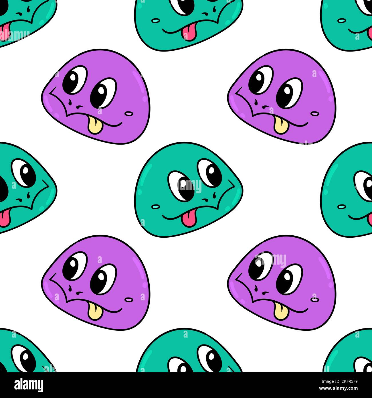 A digital illustration of a seamless pattern of cute purple green blobs ...