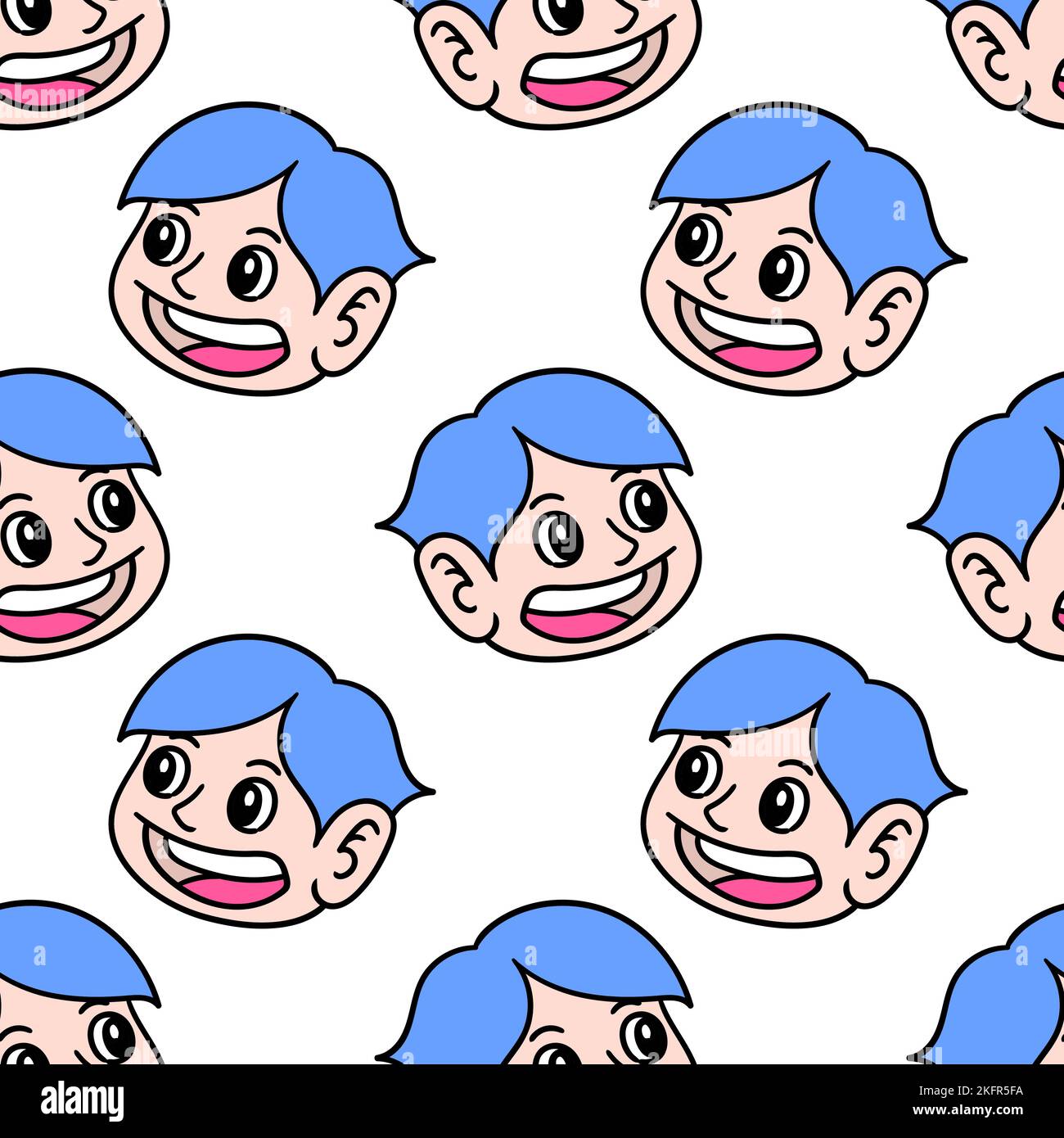 A digital illustration of a seamless pattern of cute boy faces with ...