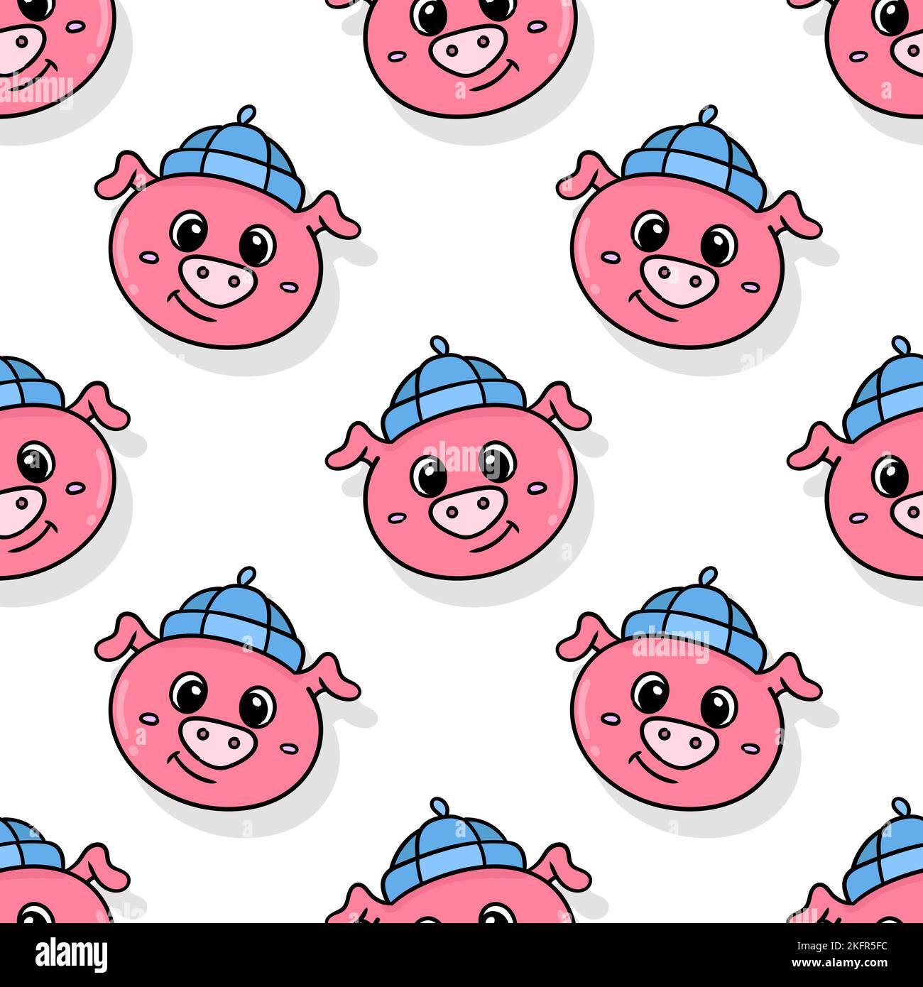 A digital illustration of a seamless pattern of cute pink pig ...