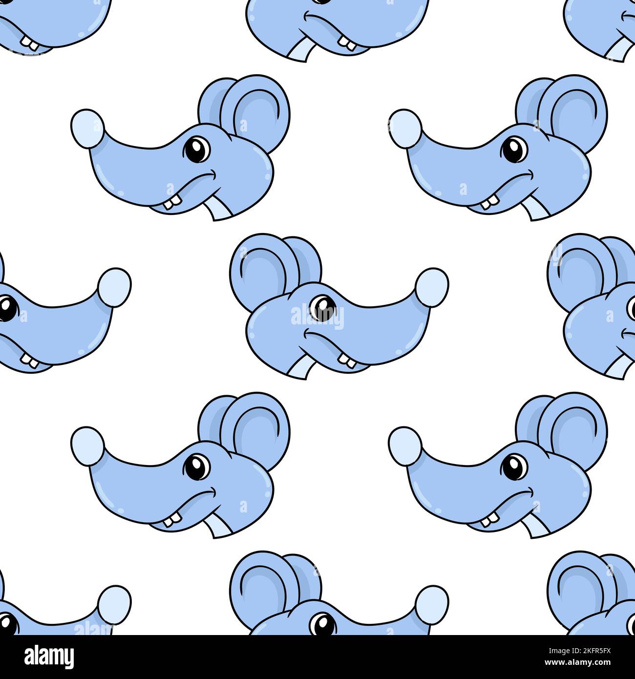 A digital illustration of a seamless pattern of cute blue mouse ...