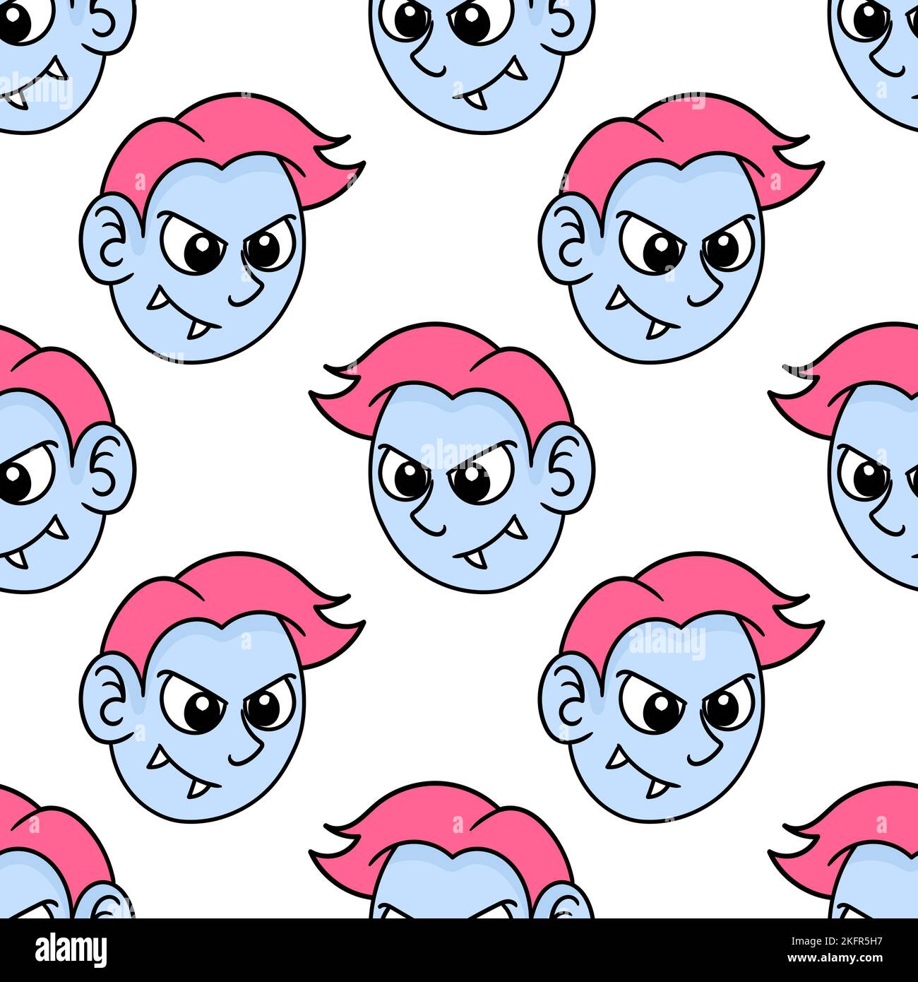 A digital illustration of a seamless pattern of cute blue vampire ...