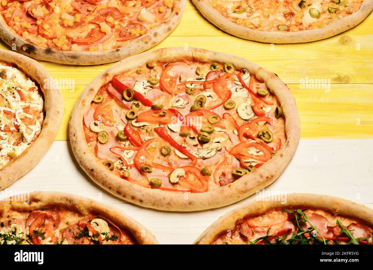 Different pizza set for menu. Fast food restaurant concept Stock Photo ...