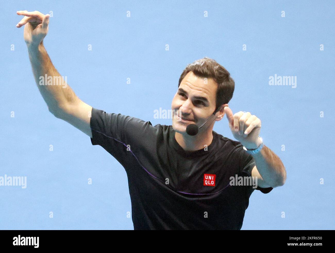Tokyo, Japan. 19th Nov, 2022. Swiss tennis legend Roger Federer reacts ...