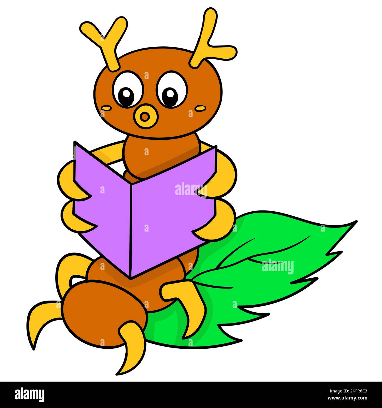 A vector illustration of a cute cartoon insect reading a book Stock ...