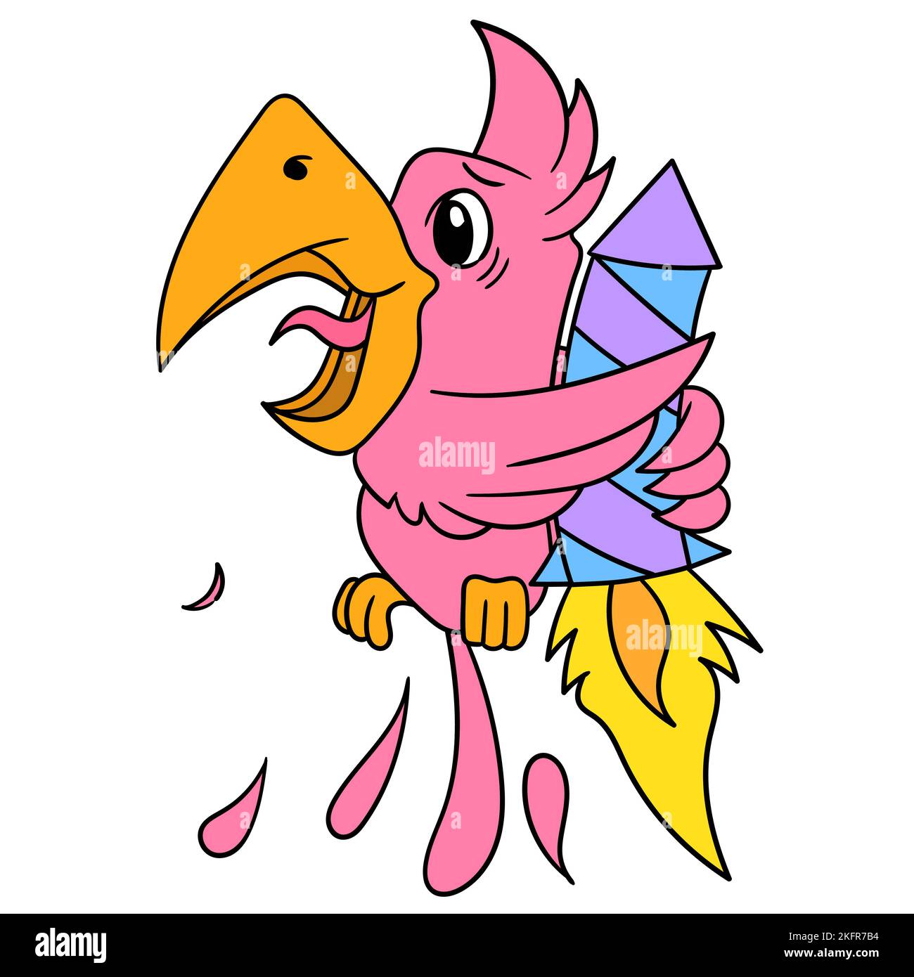 A vector illustration of a cute cartoon character bird with a firework ...